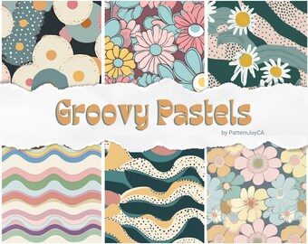 10 Groovy Retro Patterns, Paper Pack, Groovy Seamless Patterns, Digital ...