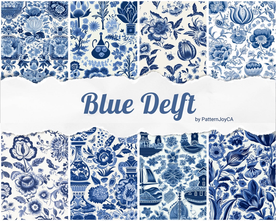 Seamless Pattern Pack, Blue Delft Pattern, Digital Paper - Etsy