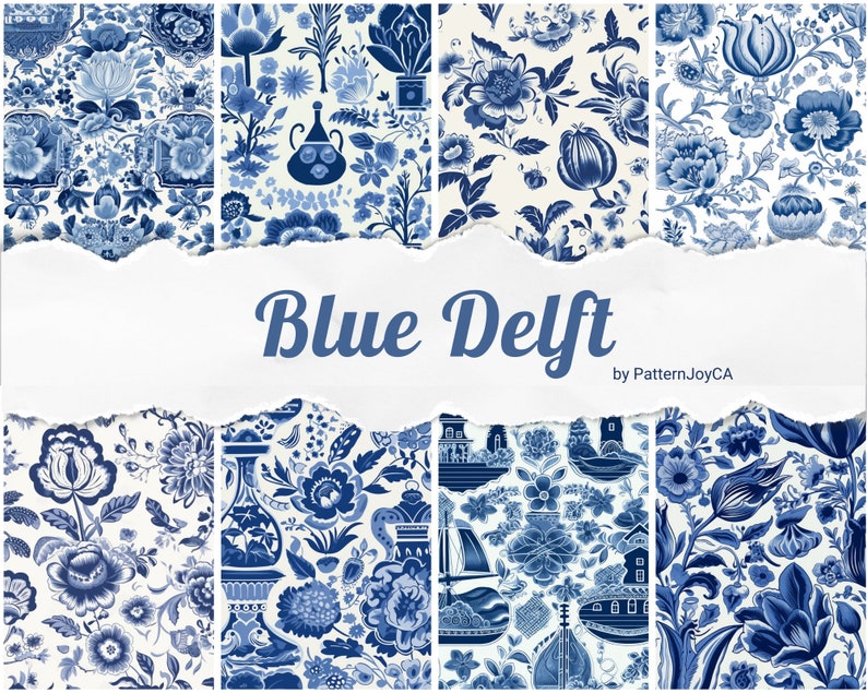 Seamless Pattern Pack, Blue Delft Pattern, Digital Paper - Etsy
