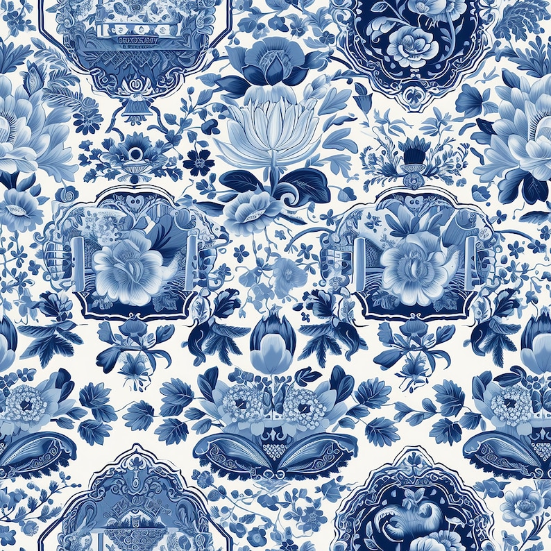 Seamless Pattern Pack, Blue Delft Pattern, Digital Paper - Etsy