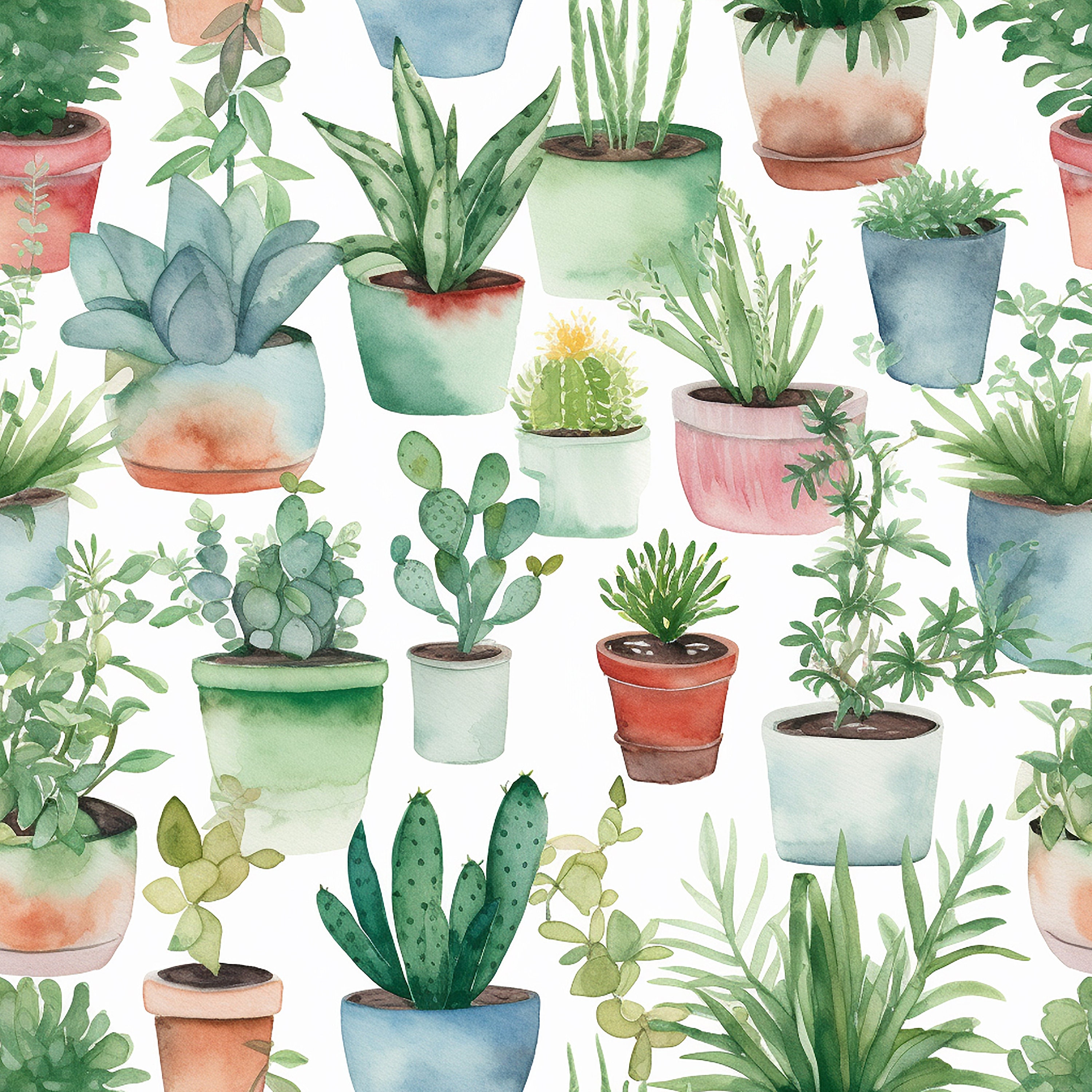 Seamless Pattern Pack, Potted Plants Pattern, Digital Paper - Etsy