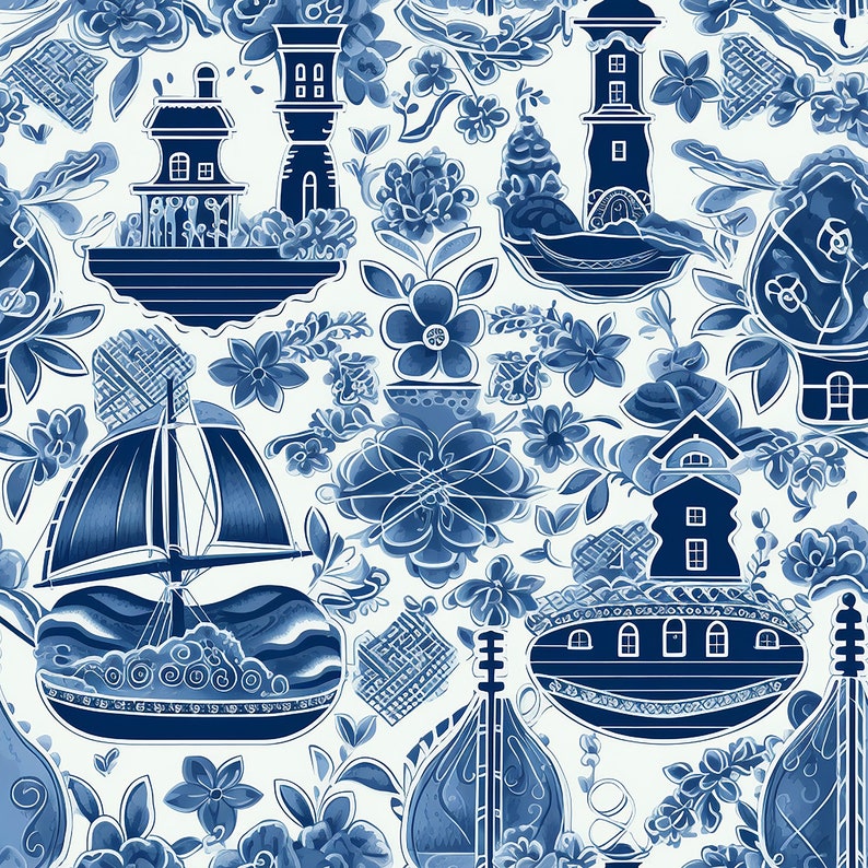 Seamless Pattern Pack, Blue Delft Pattern, Digital Paper - Etsy