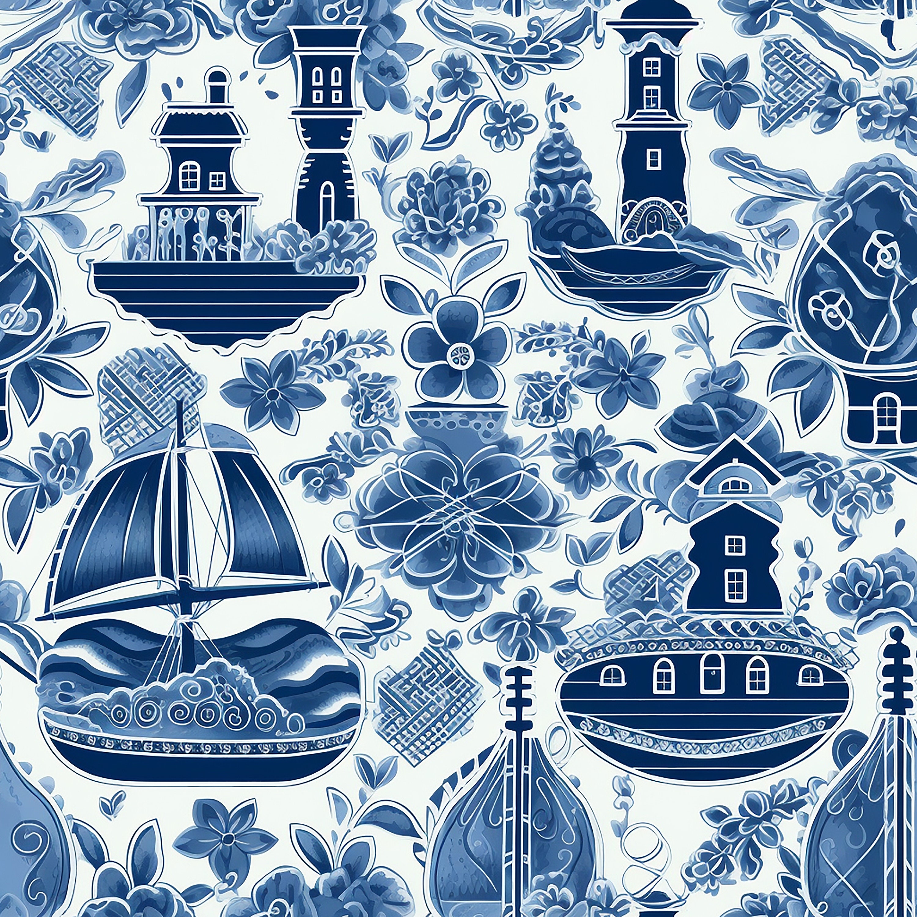 Seamless Pattern Pack, Blue Delft Pattern, Digital Paper - Etsy