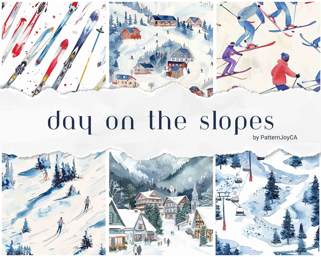 Seamless Pattern Pack, Skiing Seamless Patterns, Ski Vacation ...