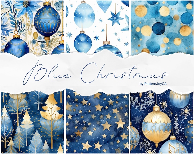 Seamless Pattern Pack, Elegant Blue Christmas Pattern, Digital Paper - Etsy