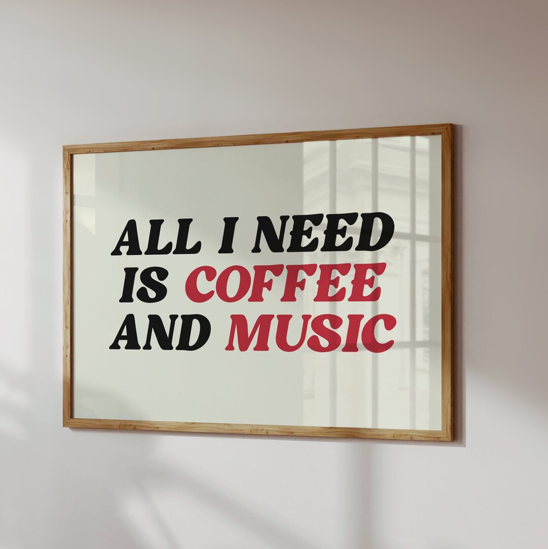 Kitchen Print, Coffee & Music Poster, Retro Kitchen Home Decor, Music ...