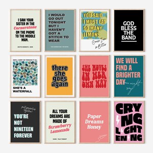 Music Inspired Prints, Song Lyrics Print Bundles, Music Wall Art, Band ...
