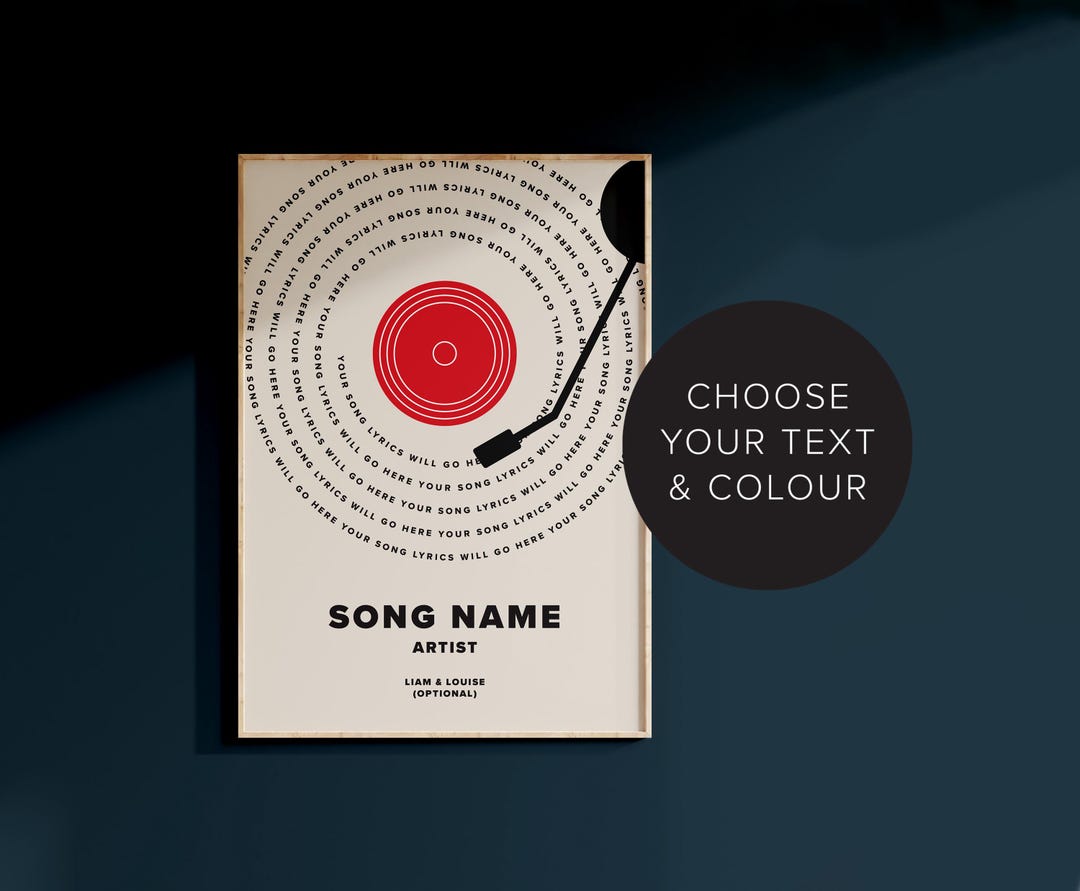 Custom Song Poster, Lyrics Print, Custom Vinyl Record Music Poster ...