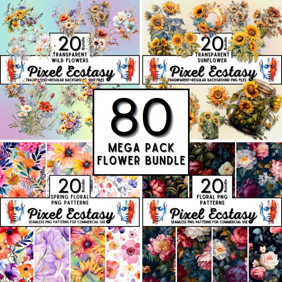 Floral Clipart Mega Bundle: Watercolor & Oil Painted Flowers (PNG ...