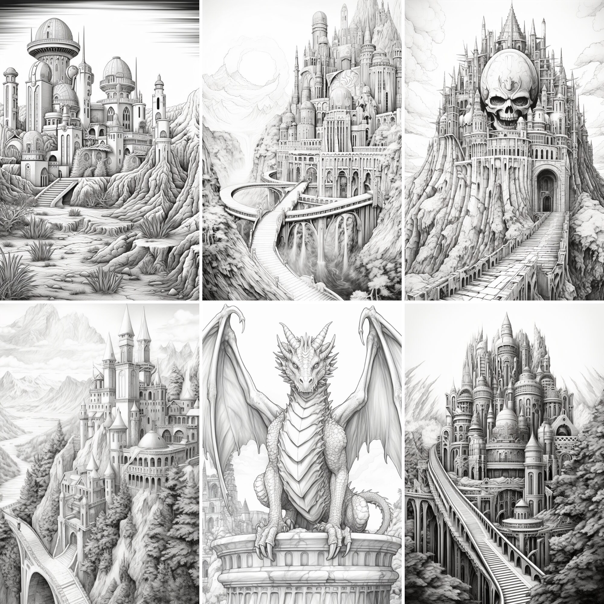 Coloring Book Bundle: Medieval Horror, Castles & Dragons (PDF Download ...