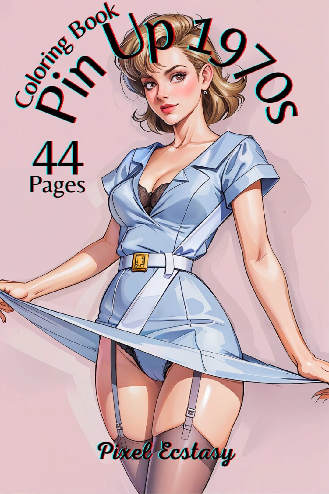 Pin up Girls 1970s Clip Art Retro Vintage | Instant Download Grayscale Coloring Book | Gift for ...