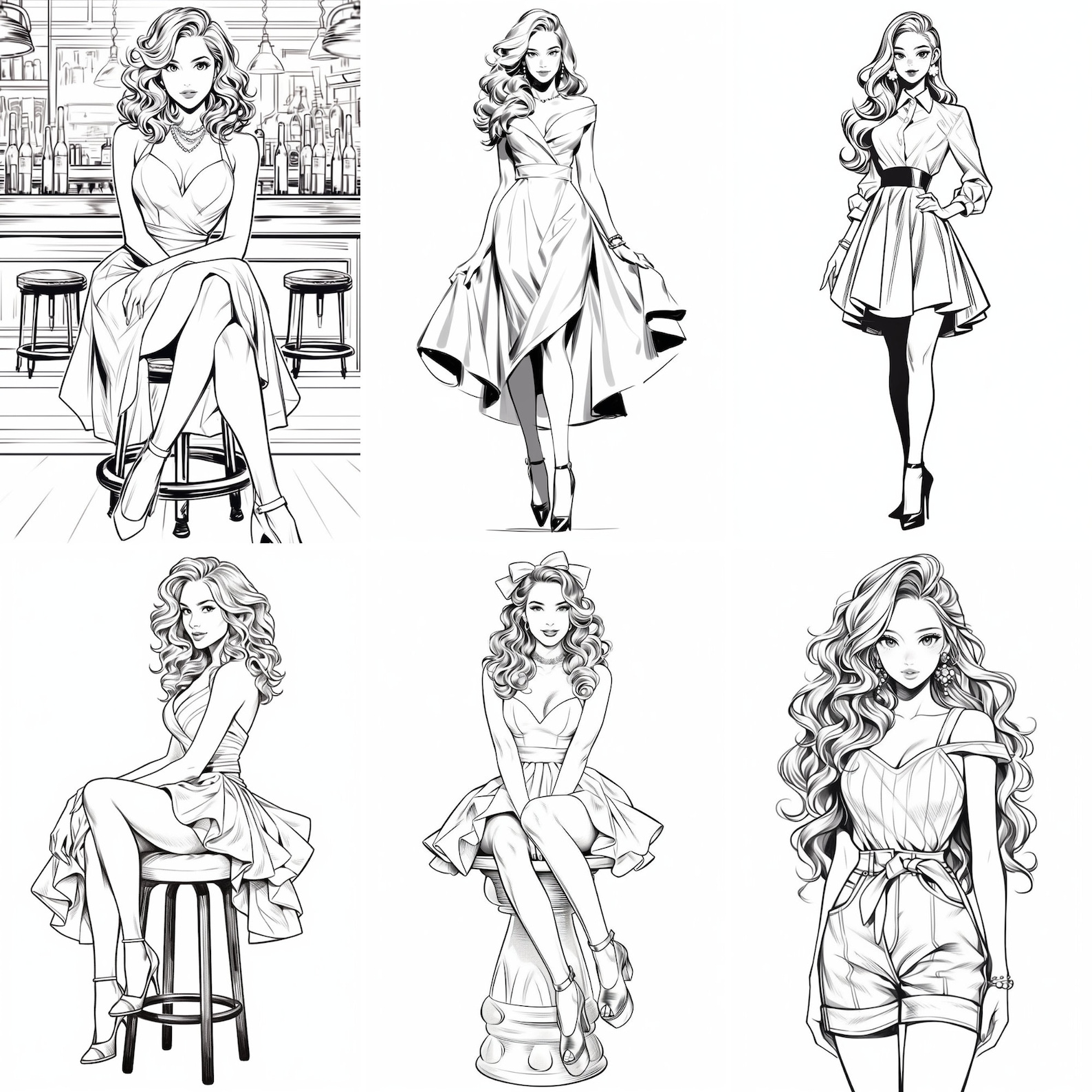 55 Page Pin Up Girls 2 Modern Clip Art Waifu Grayscale Etsy