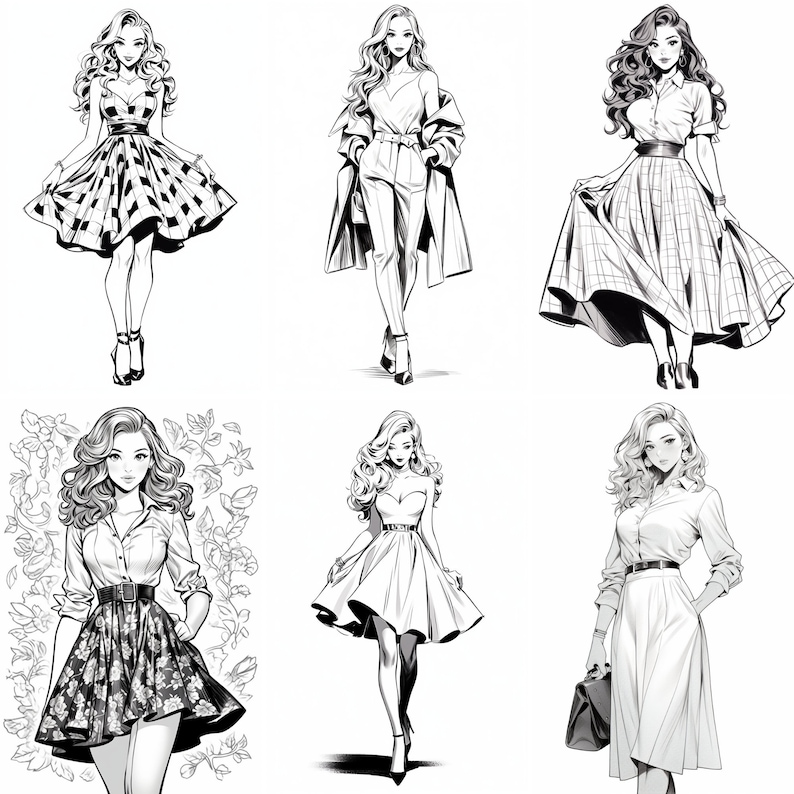 Pin Up Girls Coloring Book Modern Grayscale Art 55 Page Pdf Etsy