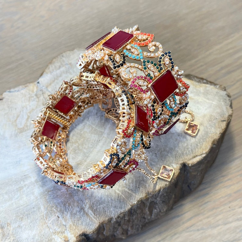 Ruby Nauratan Premium Quality Bangles Indian/pakistani - Etsy