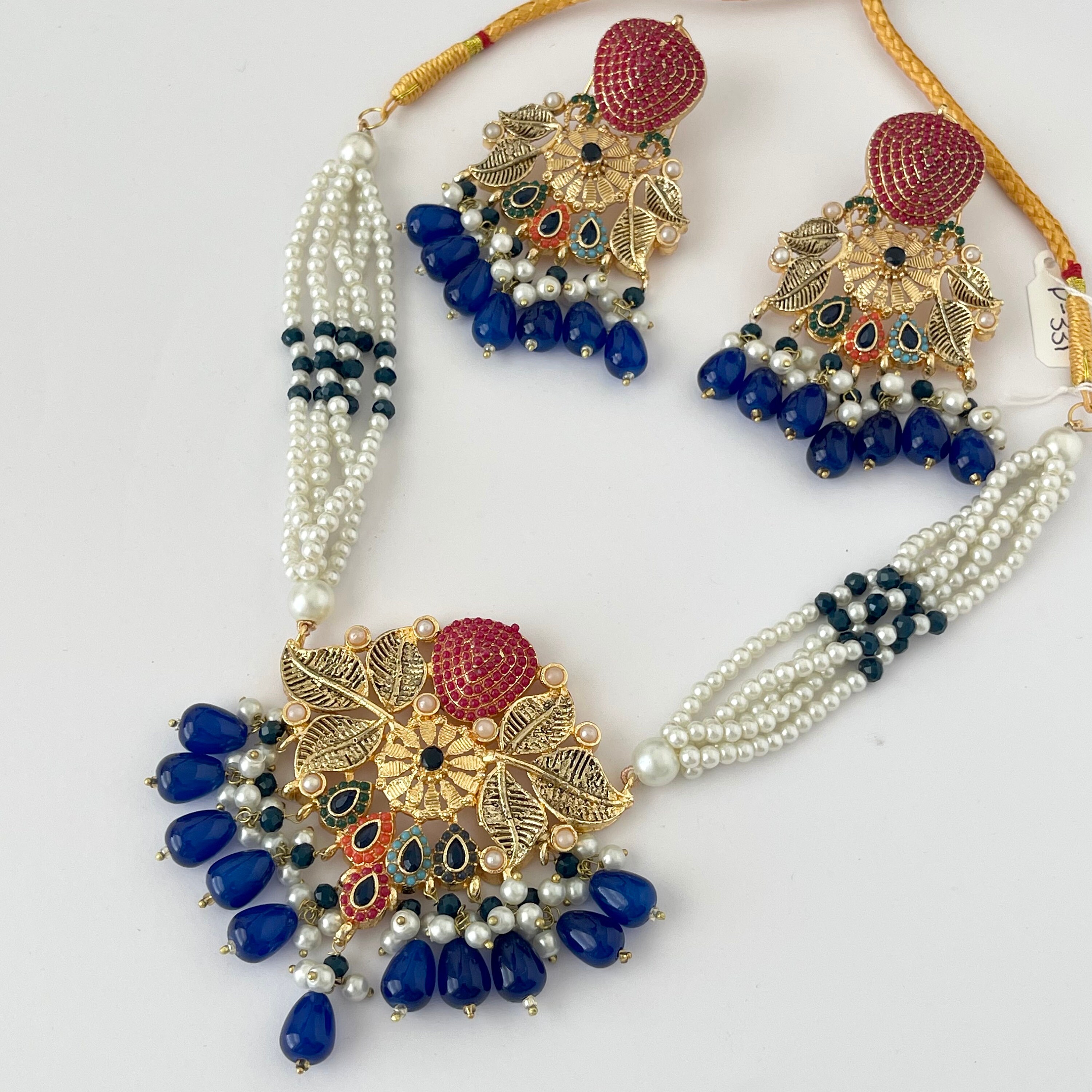 Nauratan Pearl Necklace Set; Indian/pakistani Jewelry/ Adjustable ...