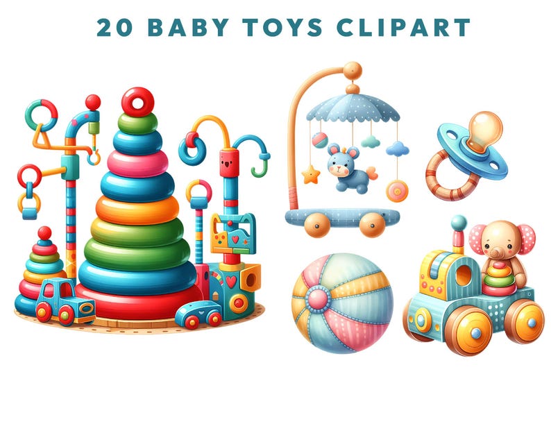 20 Watercolor Baby Toys Clipart SVG and PNG Bundle, Wooden Blocks ...