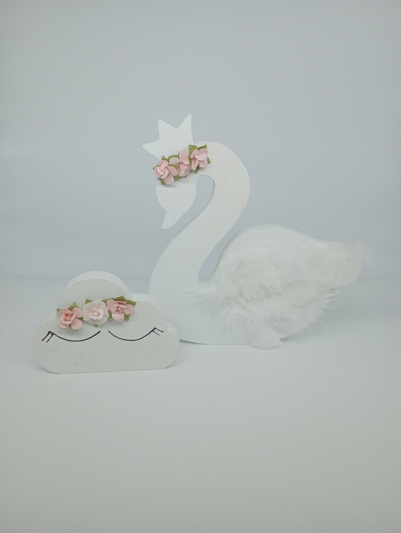 Wooden Swan, Nursery Decor, Standing Wood Swan, Tiered Tray Decor ...