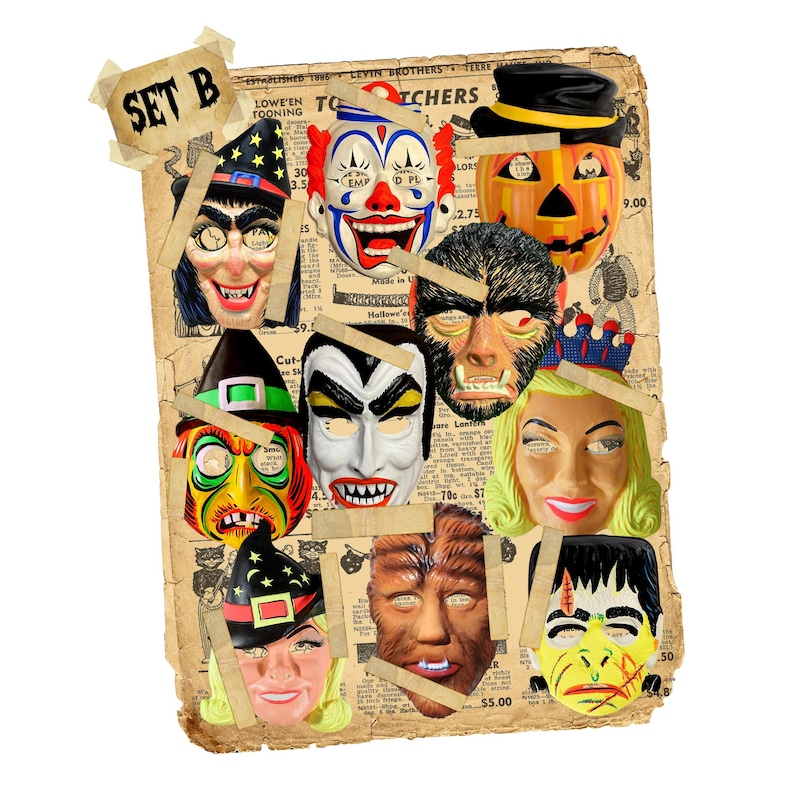 Vintage Halloween Costume Mask Cut Outs, Halloween Junk Journal ...