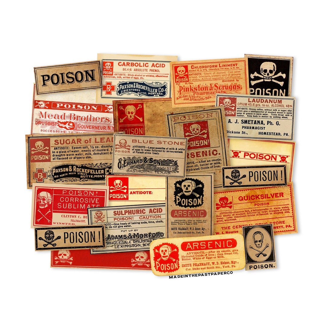 20pc Vintage Druggist Pharmacy Labels, Antique Poison Labels ...