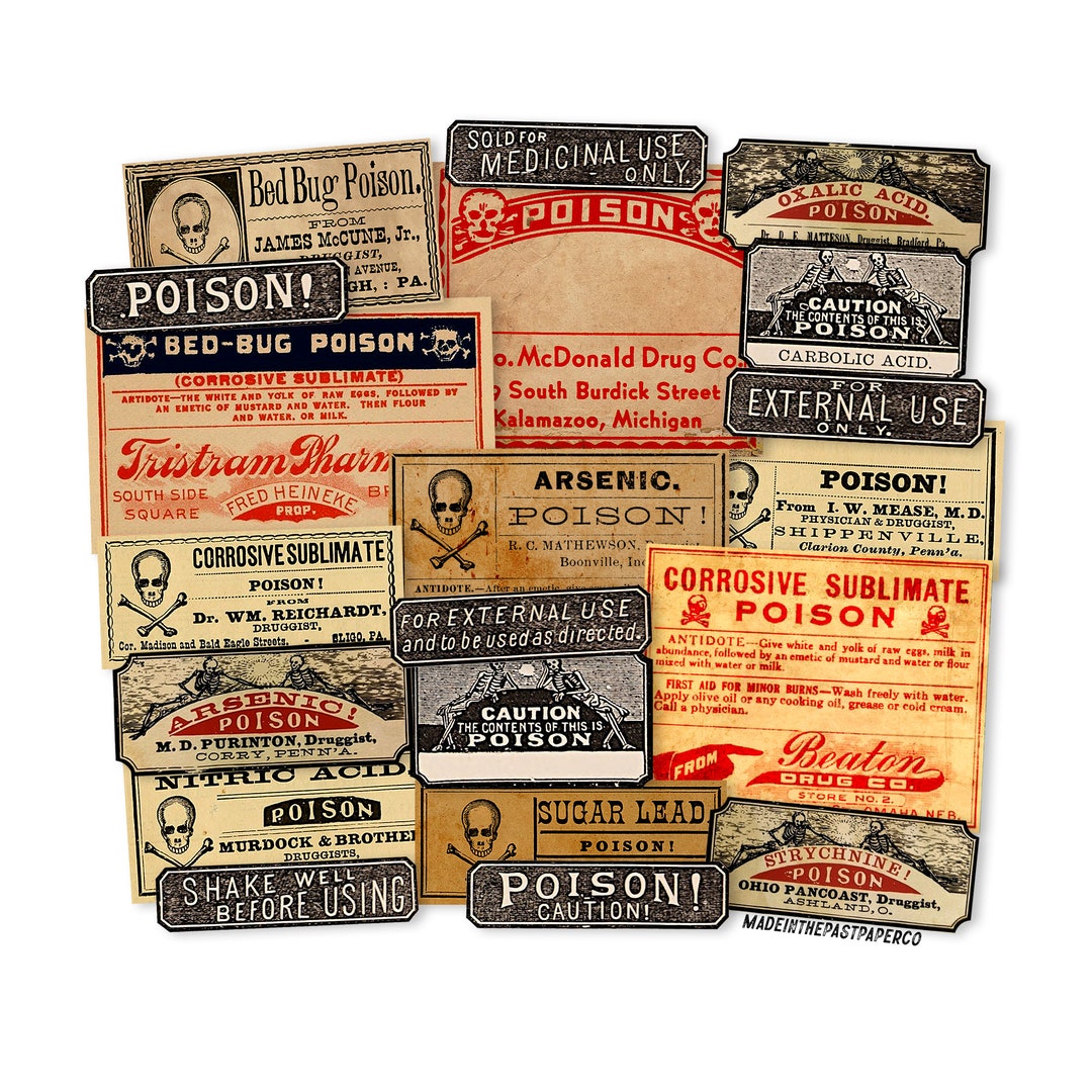 20pc Vintage Druggist Pharmacy Labels, Antique Poison Labels ...