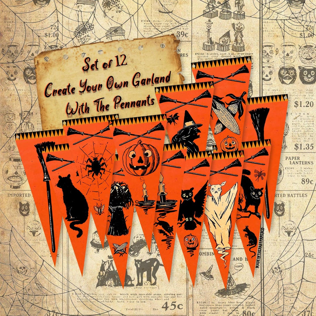 Vintage Halloween Garland Pennants, Vintage Halloween Decorations ...
