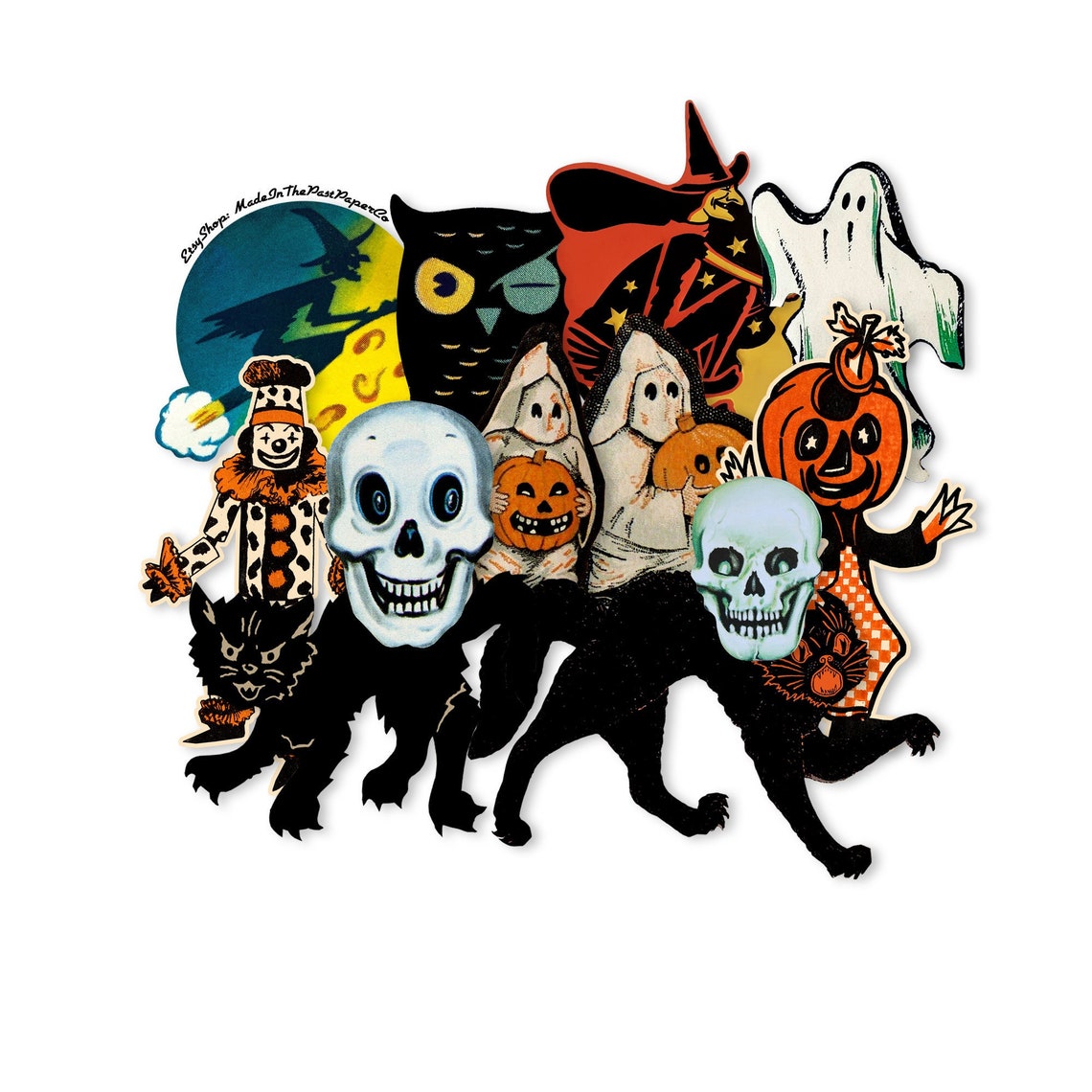 Vintage 12pc Halloween Cutouts, Printed Vintage Halloween Paper ...