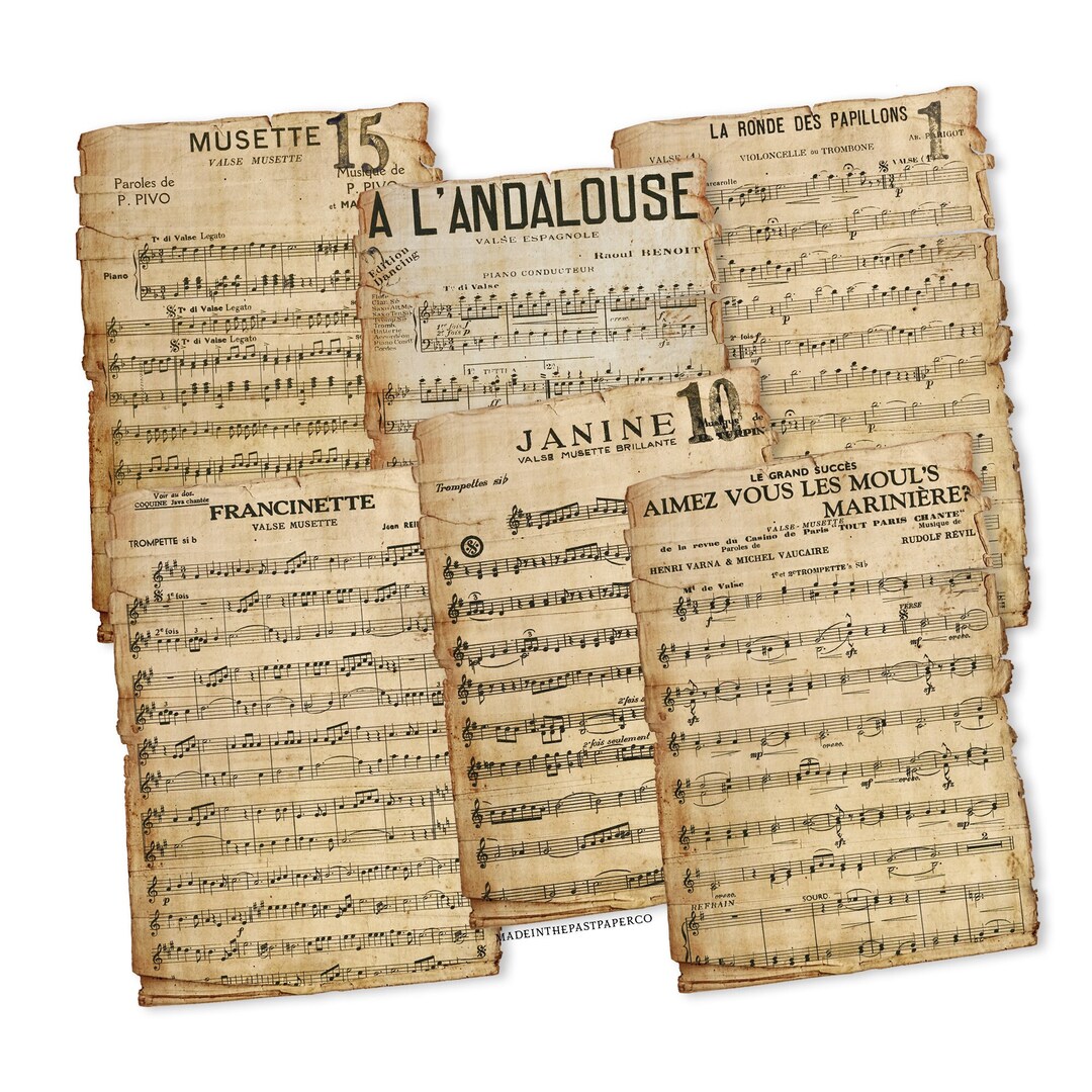 Vintage French Sheet Music Printable Music Pages Junk Journal Ephemera ...