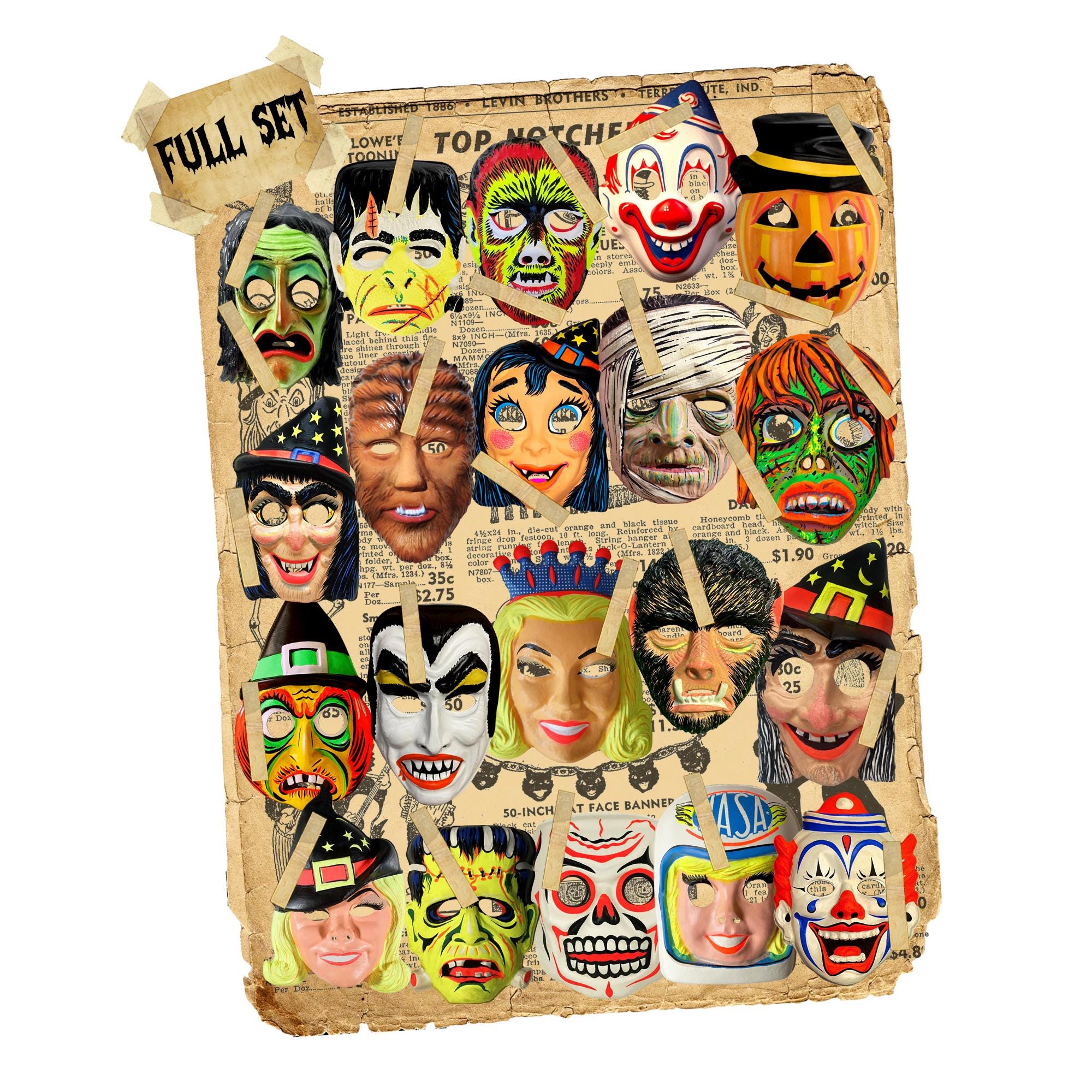 Vintage Halloween Costume Mask Cut Outs, Halloween Junk Journal ...
