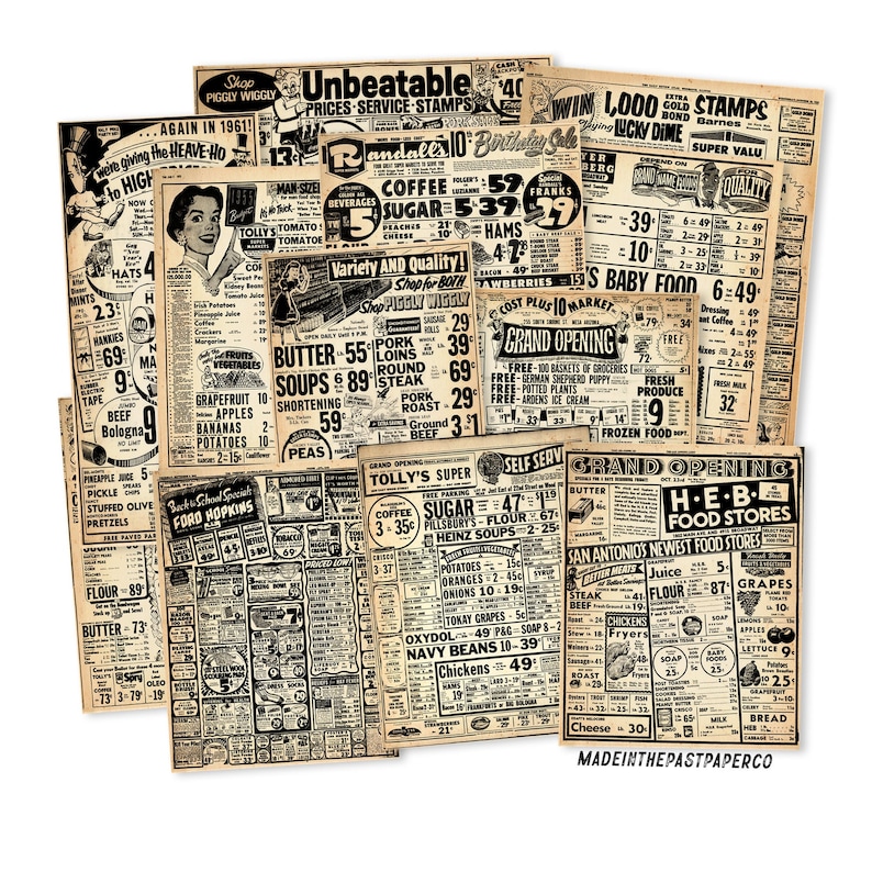 Vintage Grocery Newspaper Ads, Kitchen Ephemera, Old Newspapers ...
