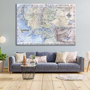 Middle Earth Map Canvas Wall Decor, Movie Series Canvas Wall Art ,sci ...