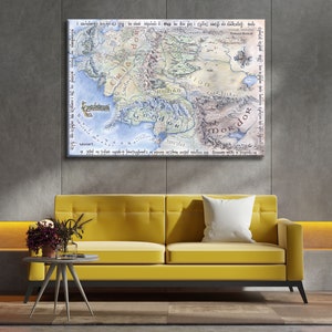 Middle Earth Map Canvas Wall Decor, Movie Series Canvas Wall Art ,sci ...