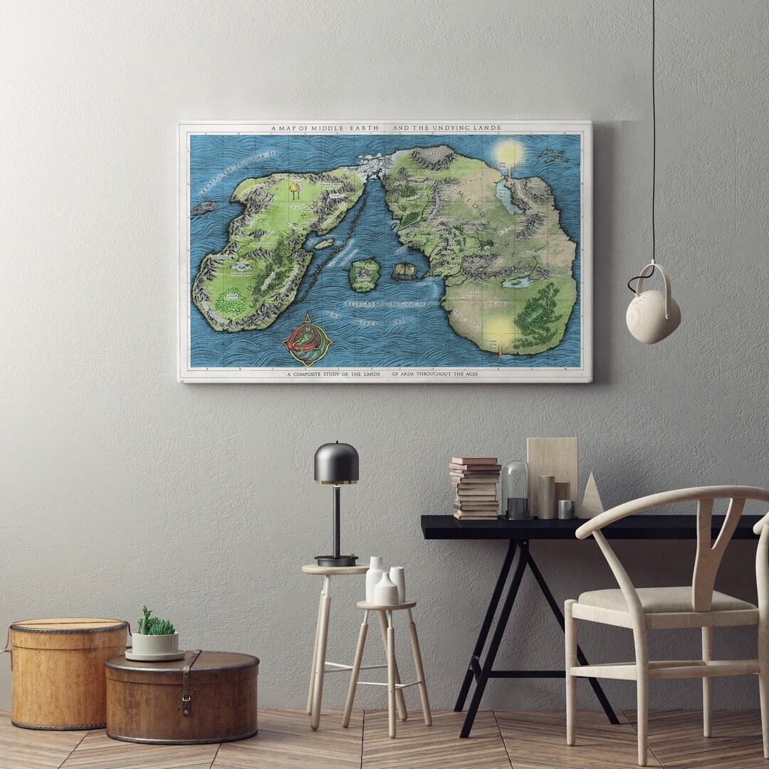 Colourful Middle Earth Map Canvas , Movie Series Canvas Wall Art ,sci ...