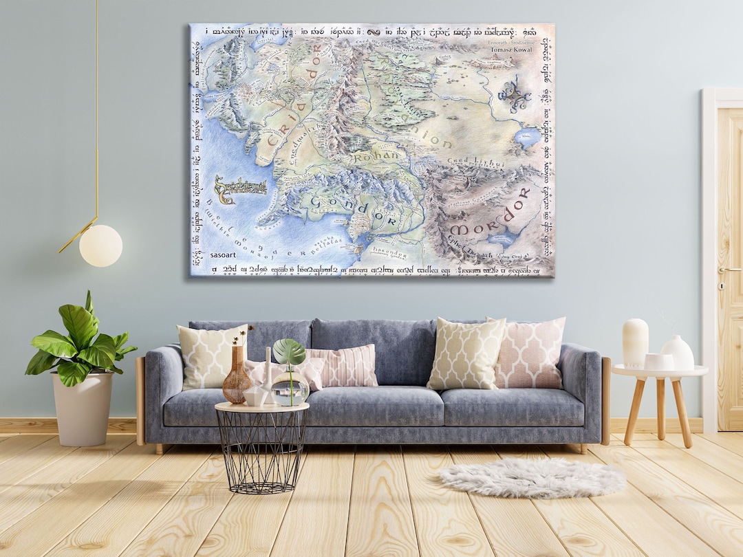 Middle Earth Map Canvas Wall Decor, Movie Series Canvas Wall Art ,sci ...