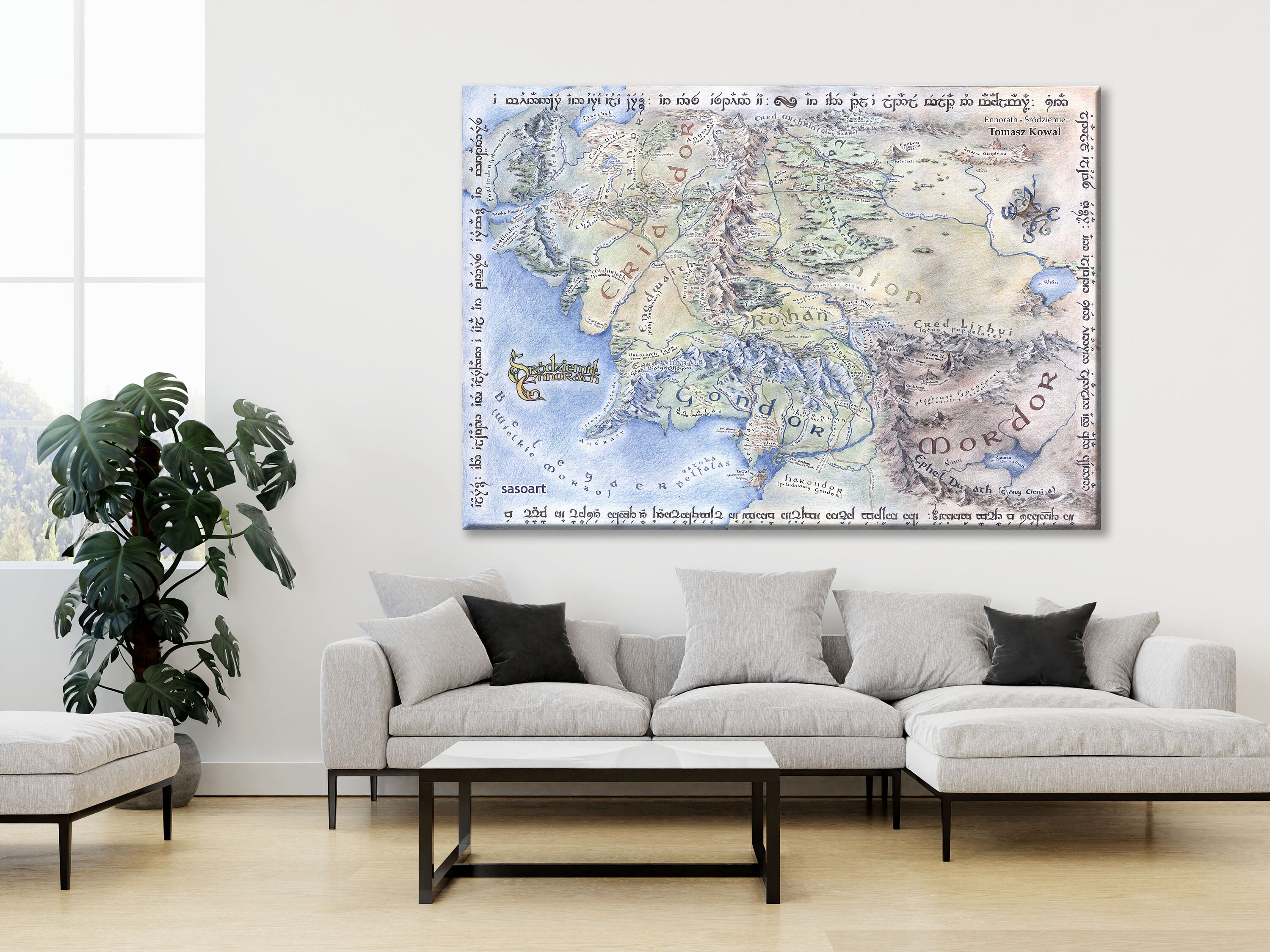 Middle Earth Map Canvas Wall Decor, Movie Series Canvas Wall Art ,sci ...
