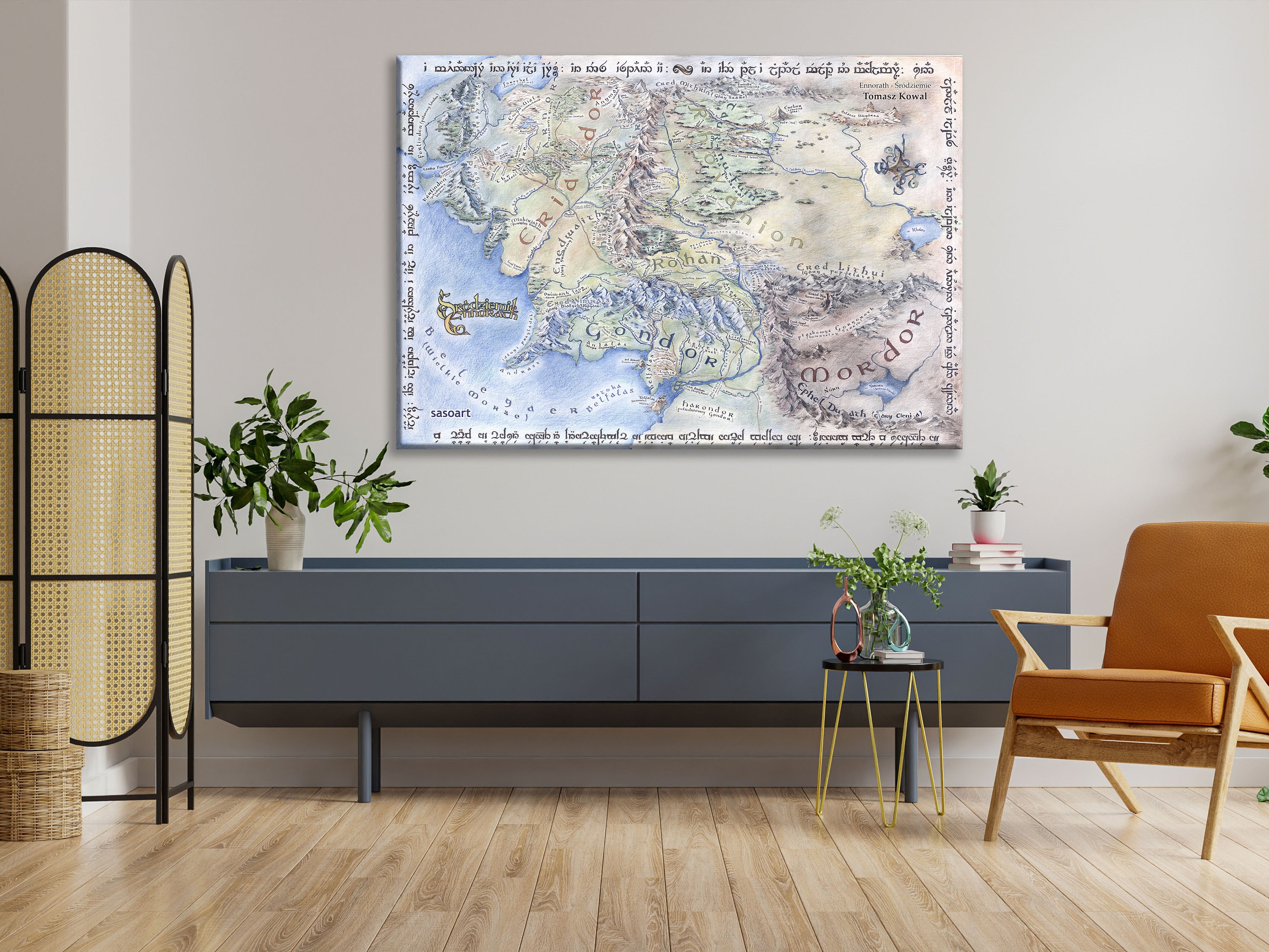 Middle Earth Map Canvas Wall Decor, Movie Series Canvas Wall Art ,sci ...