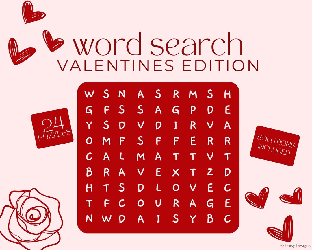 Word Search Puzzle Valentine's Day Edition With Games for Children and ...