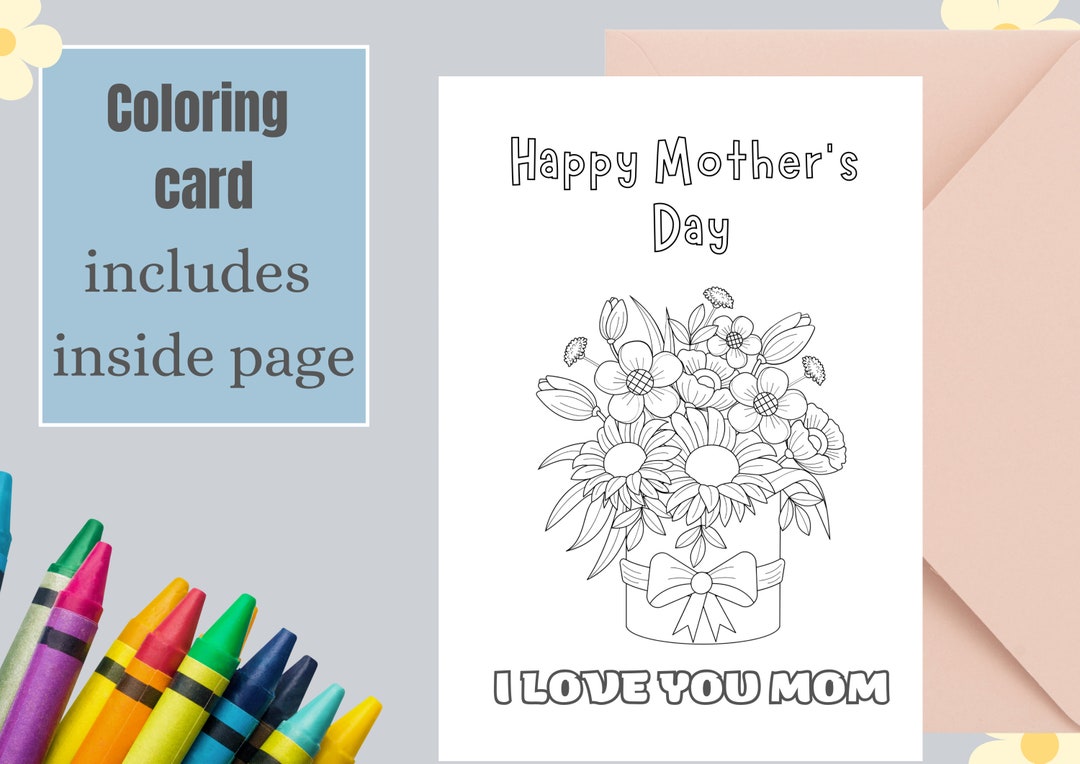 PRINTABLE Mothers Day Coloring Card With Inside Page - Etsy
