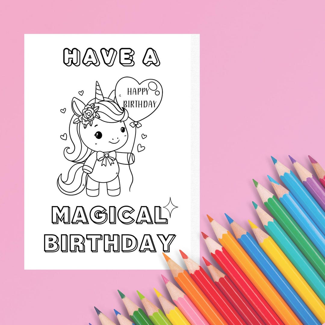 Printable Unicorn Birthday Card, Coloring Unicorn Card, Printable ...