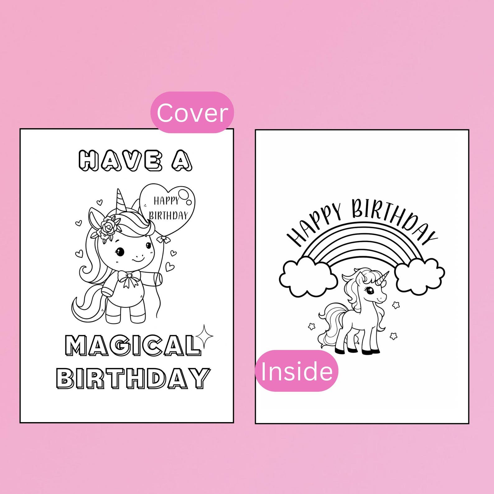 Printable Unicorn Birthday Card, Coloring Unicorn Card, Printable ...