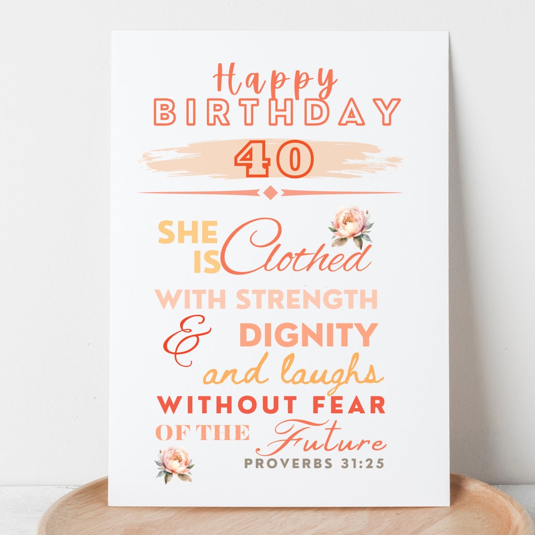 40th Birthday Card for Woman Printable, Christian Happy 40th Birthday ...