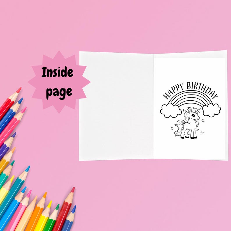 Printable Unicorn Birthday Card, Coloring Unicorn Card, Printable ...