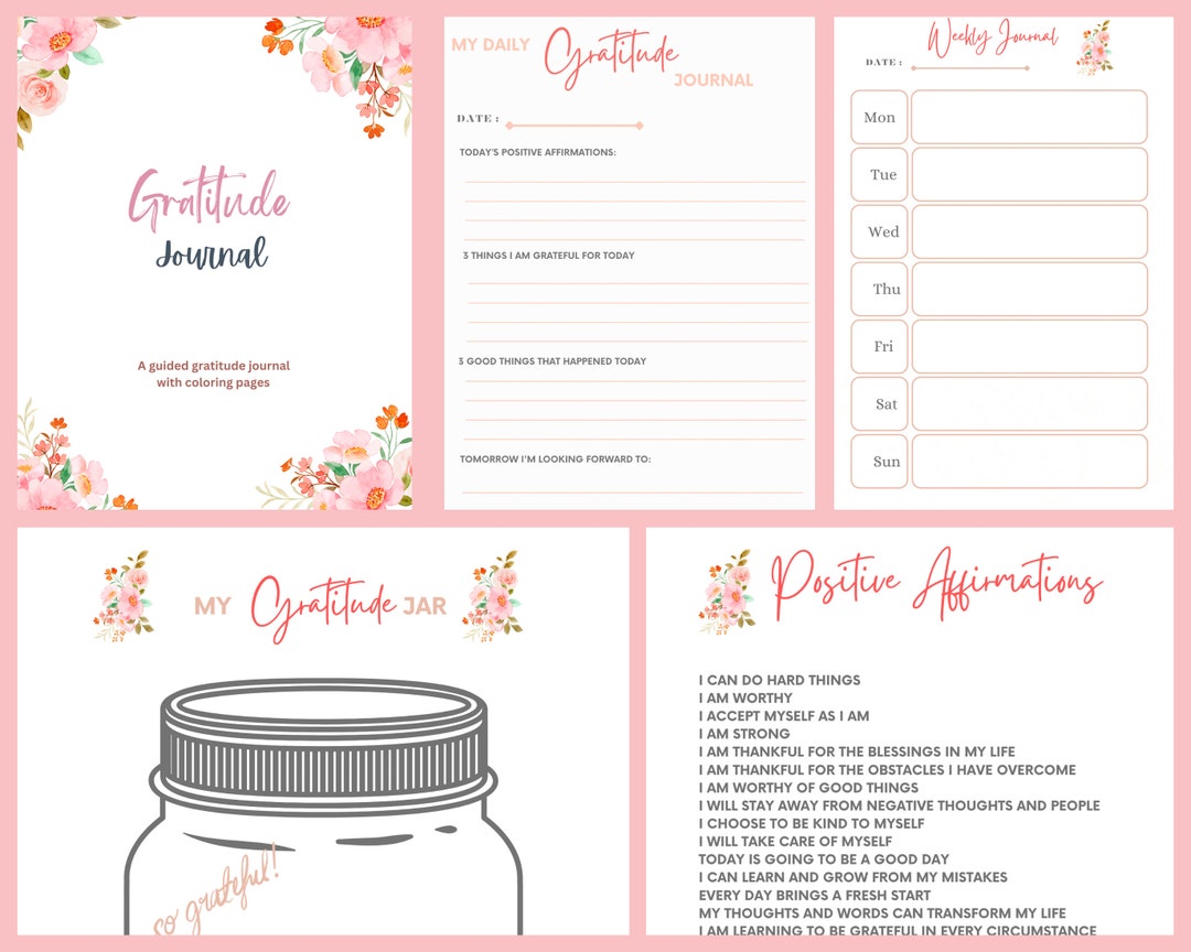 Gratitude Journal Template, Mindfulness Coloring for Adults - Etsy