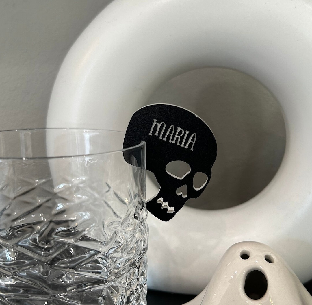 Personalized Skull Name Tag • Halloween Drink Name Tag • Skull Cocktail ...