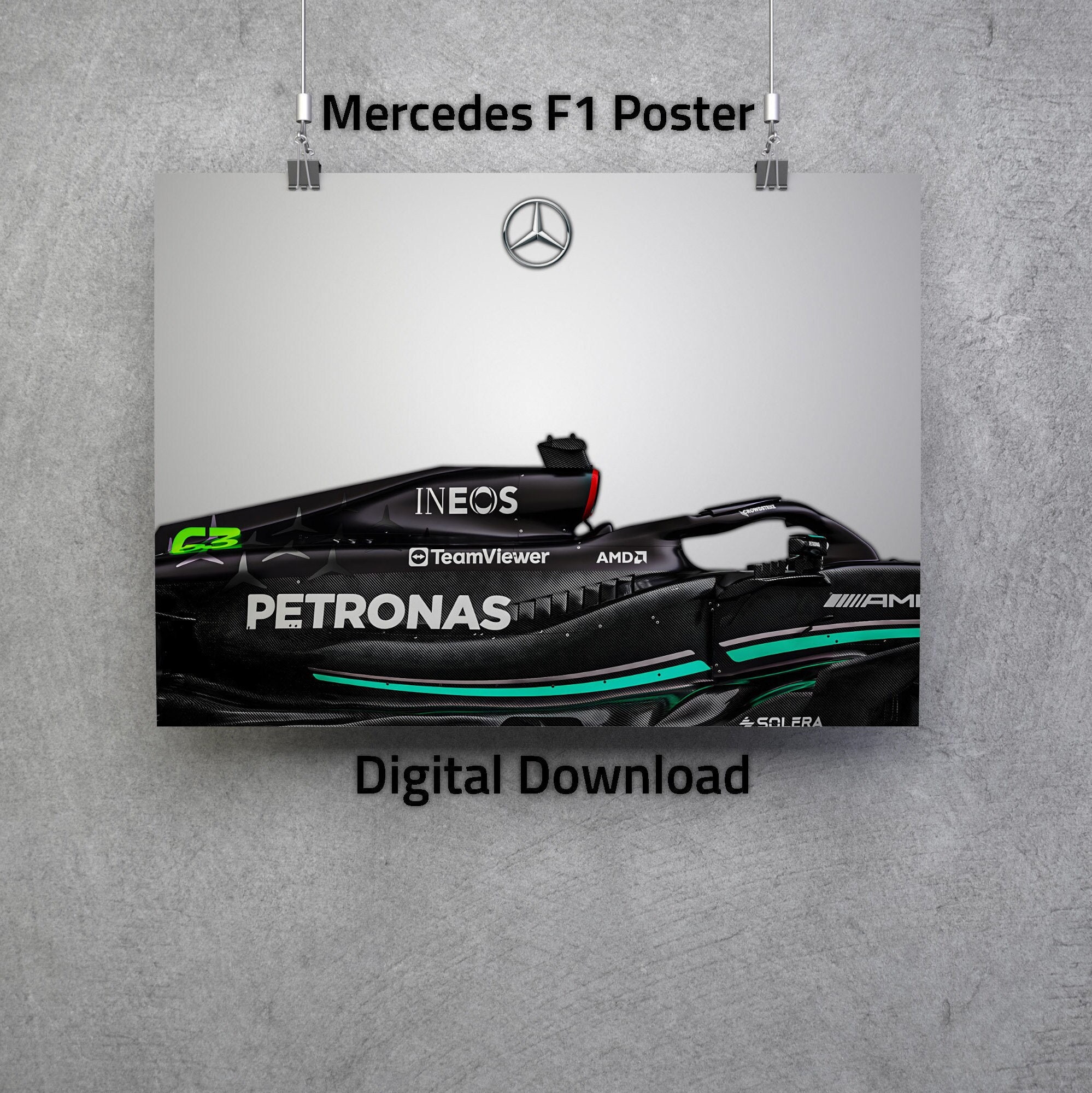 Mercedes F1 Car Poster, Mercedes W14 Poster, Mercedes Formula 1 Car ...
