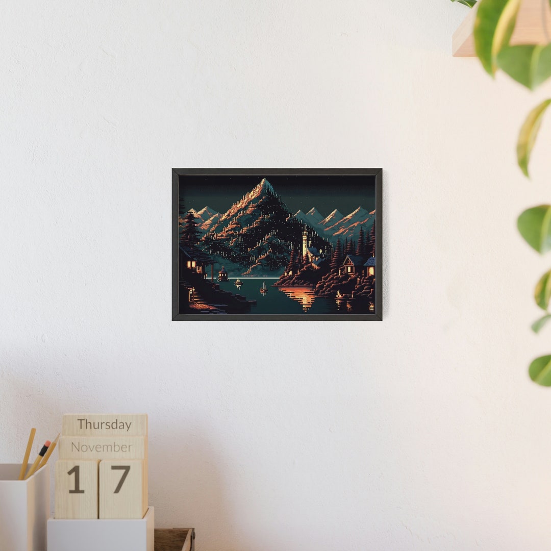Mountain at Night, 8-bit Pixel Look Nerdy Poster With Frame - Etsy