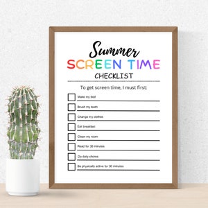 Summer Screen Time Checklist, Editable Screen Time Chore Chart, Rules ...