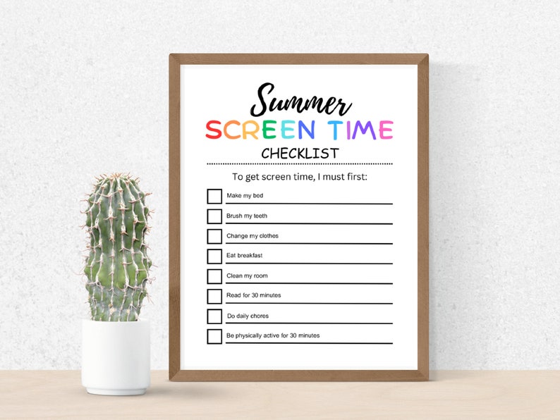 Summer Screen Time Checklist, Editable Screen Time Chore Chart, Rules ...