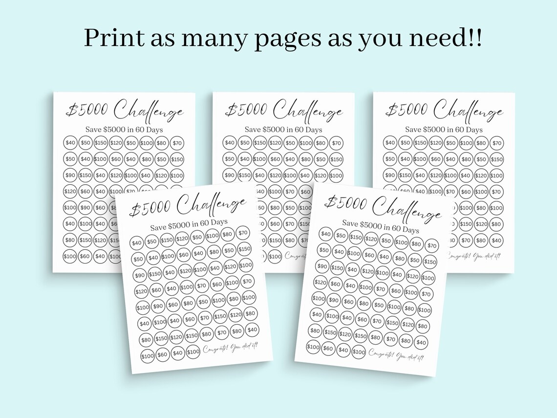 5000 Money Saving Challenge, Savings Tracker, Saving Money Tracker ...