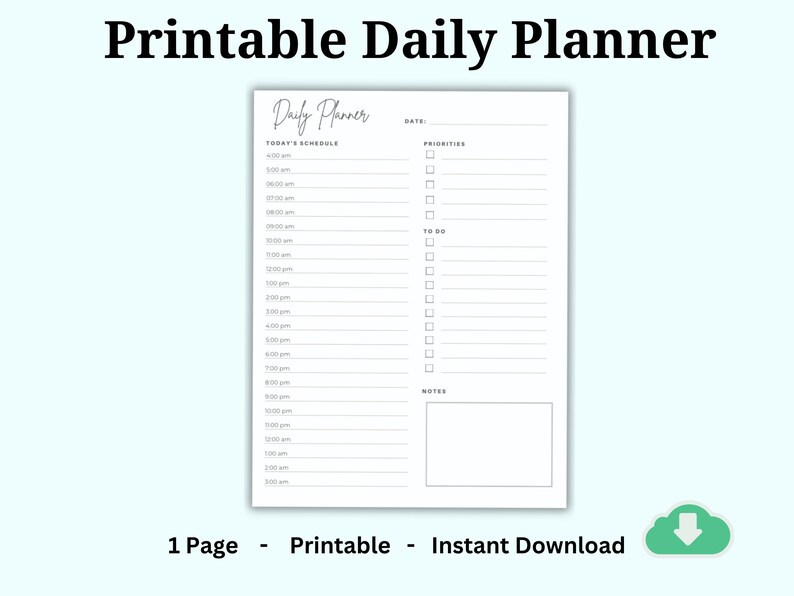 Hourly Printable Daily Planner, 24 Hour Planner, Work Day Schedule ...