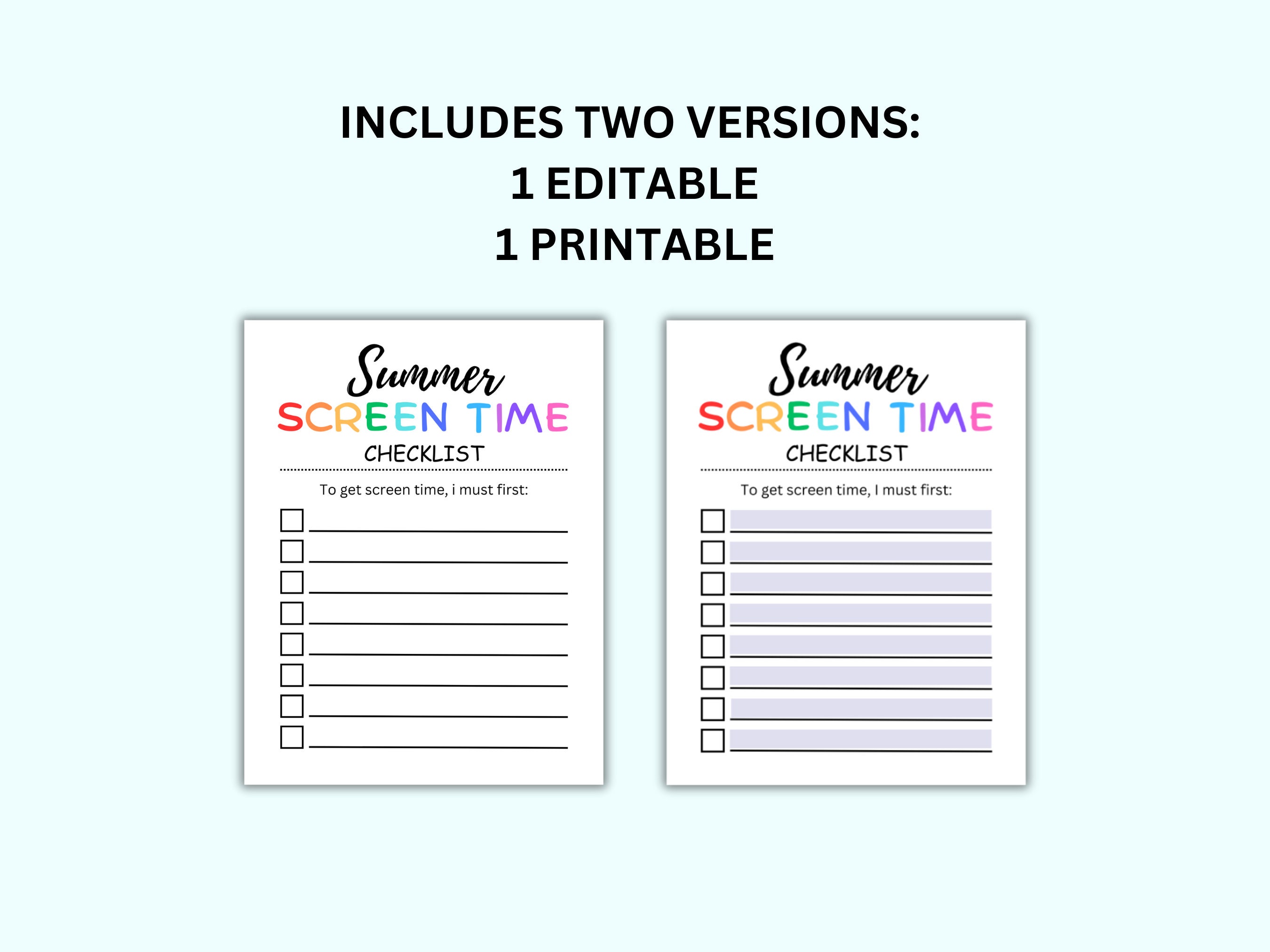 Summer Screen Time Checklist, Editable Screen Time Chore Chart, Rules ...